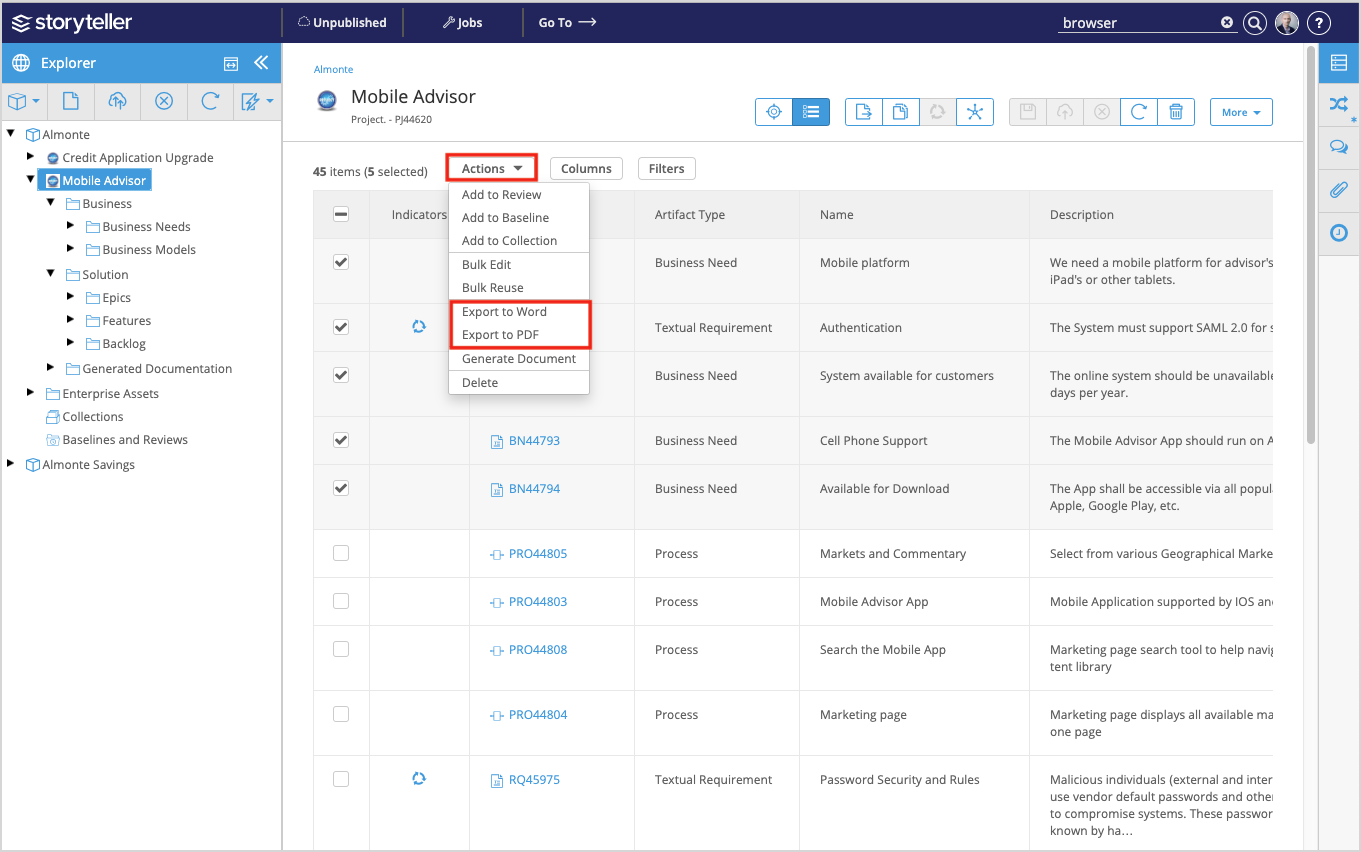 Export Artifacts To Word Or Pdf Blueprint Online Help 