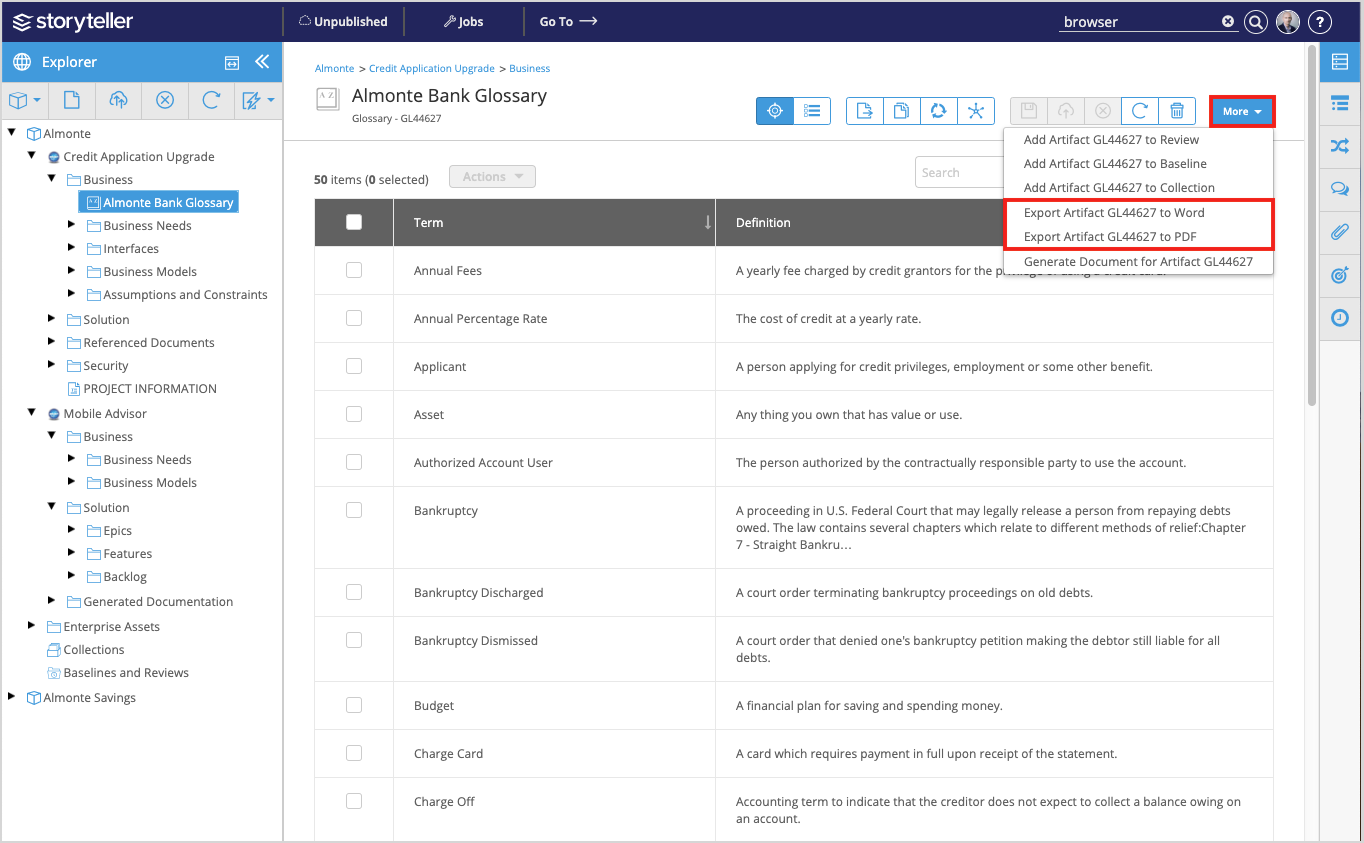 Export Artifacts to Word or PDF - Blueprint Online Help