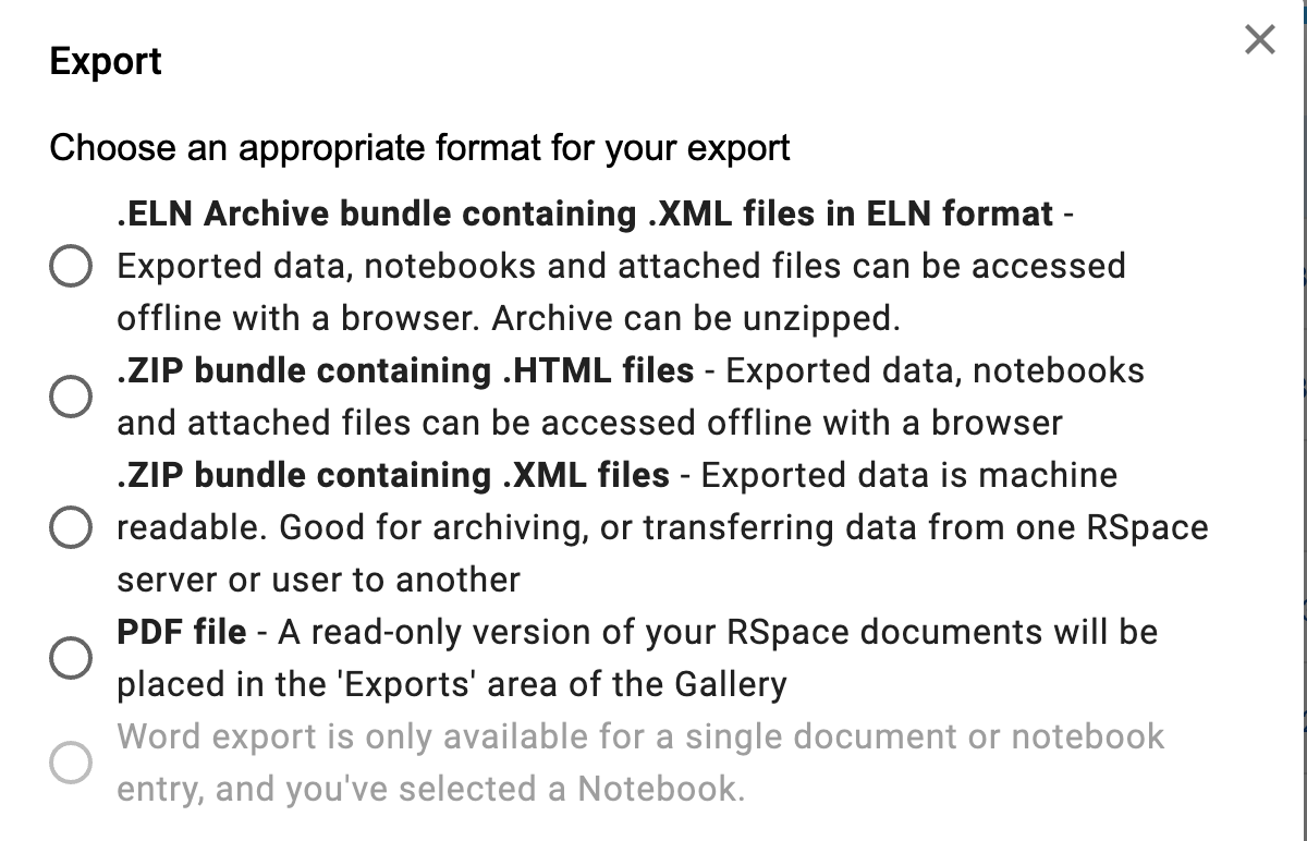 Export Formats - RSpace Help