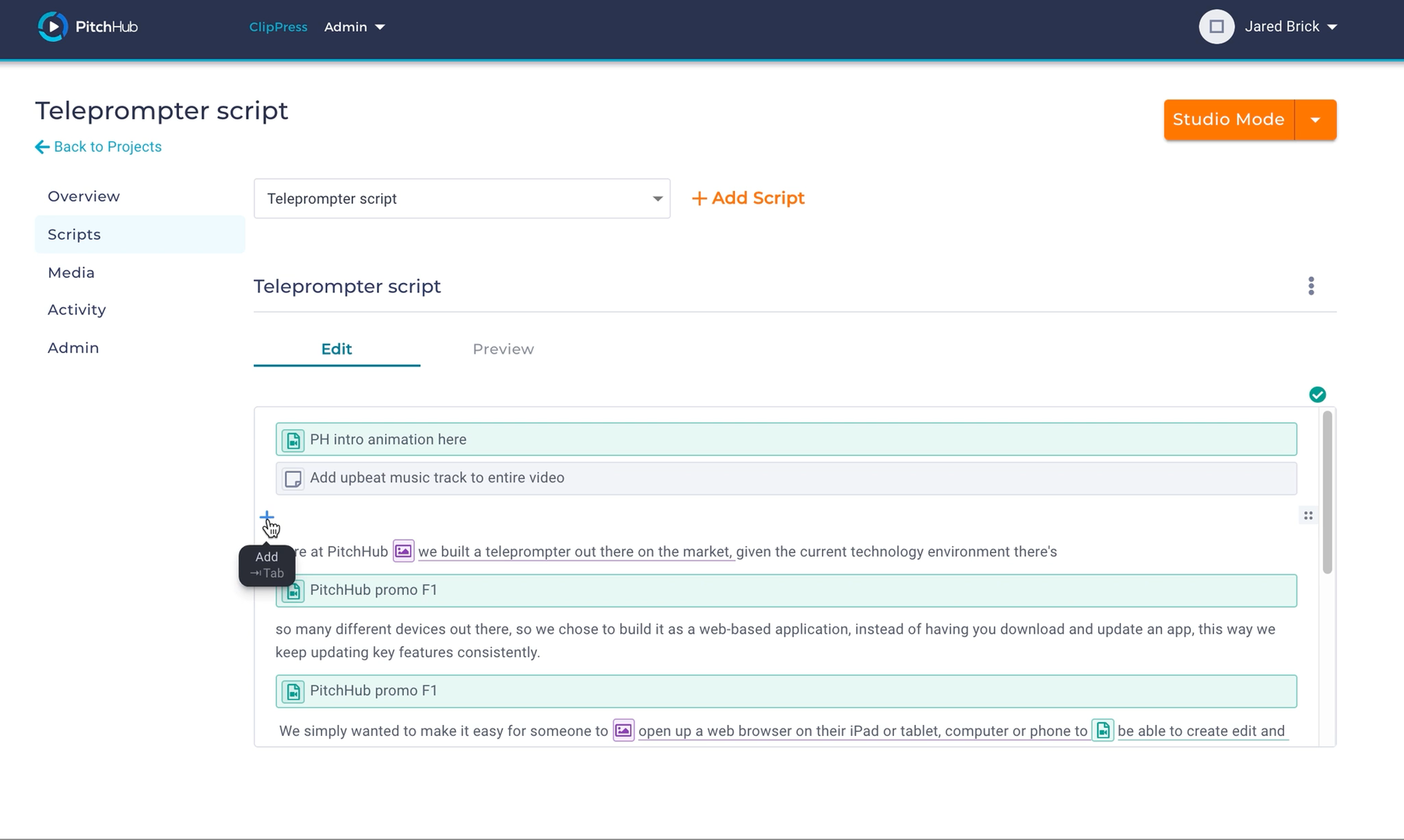 Working With Scripts Instructions Pitchhub Help Documentation