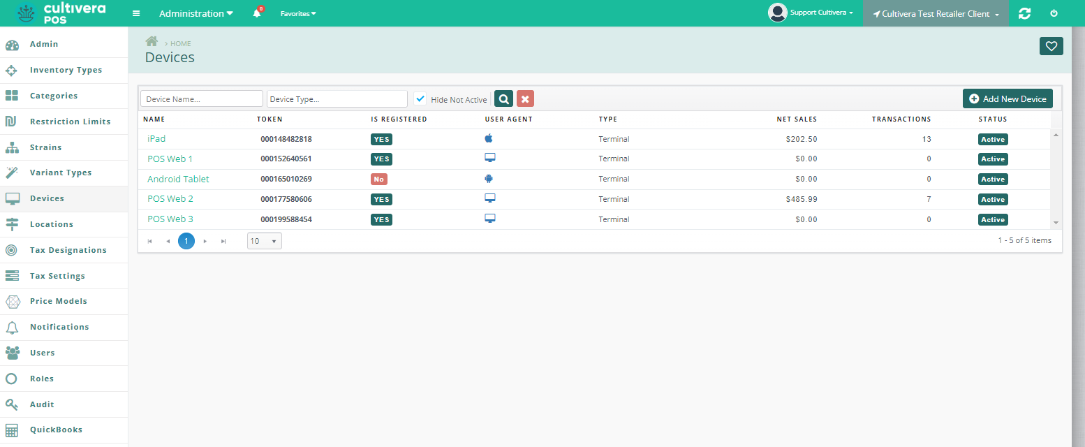 Administration: Devices - Cultivera Support Library