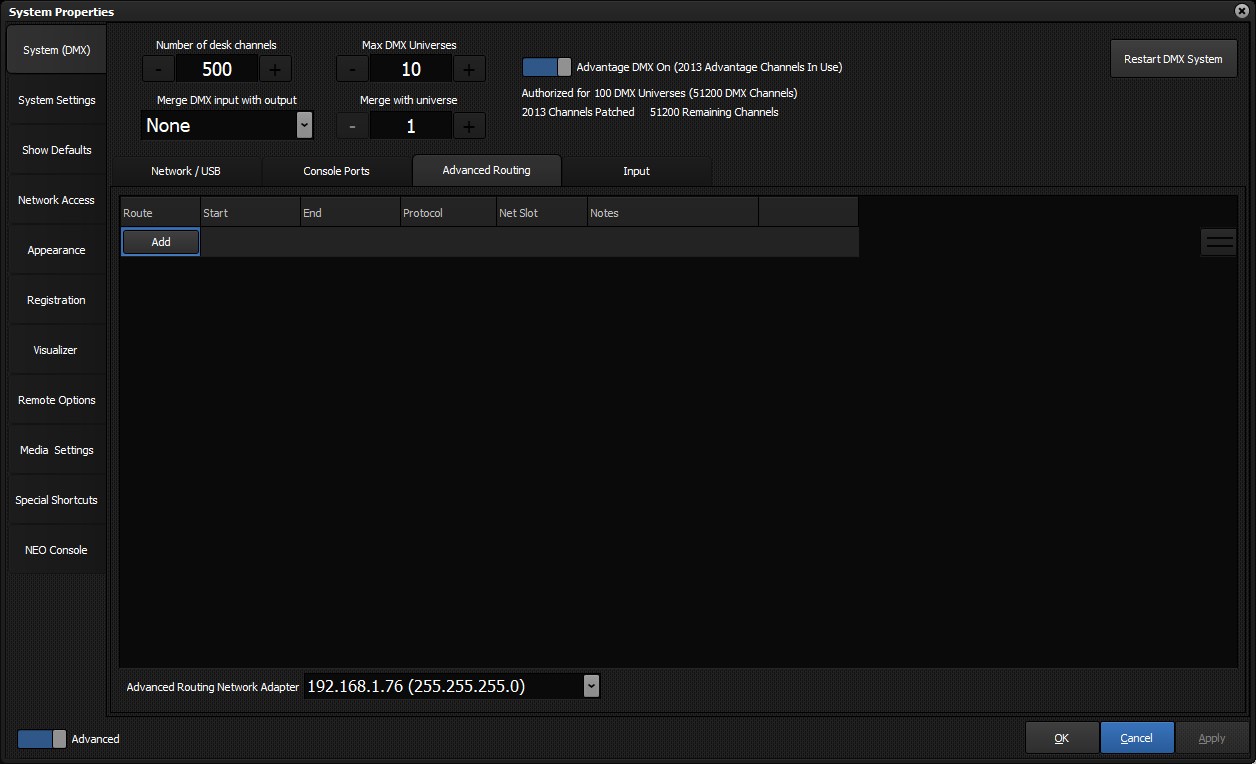 Advanced Routing Tab - Neo Family interactive manual