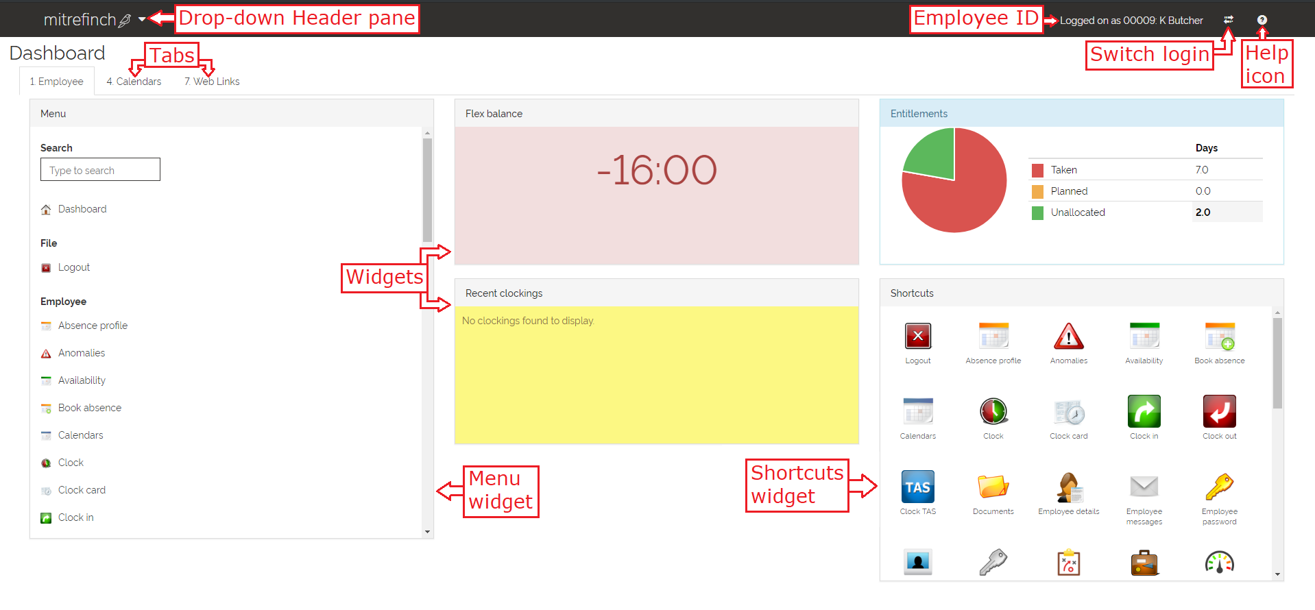 The Employee Dashboard - Help | Time & Attendance