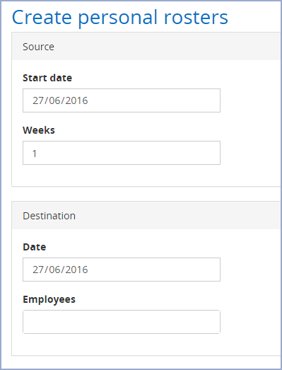 Create personal rosters action - Help | Time & Attendance