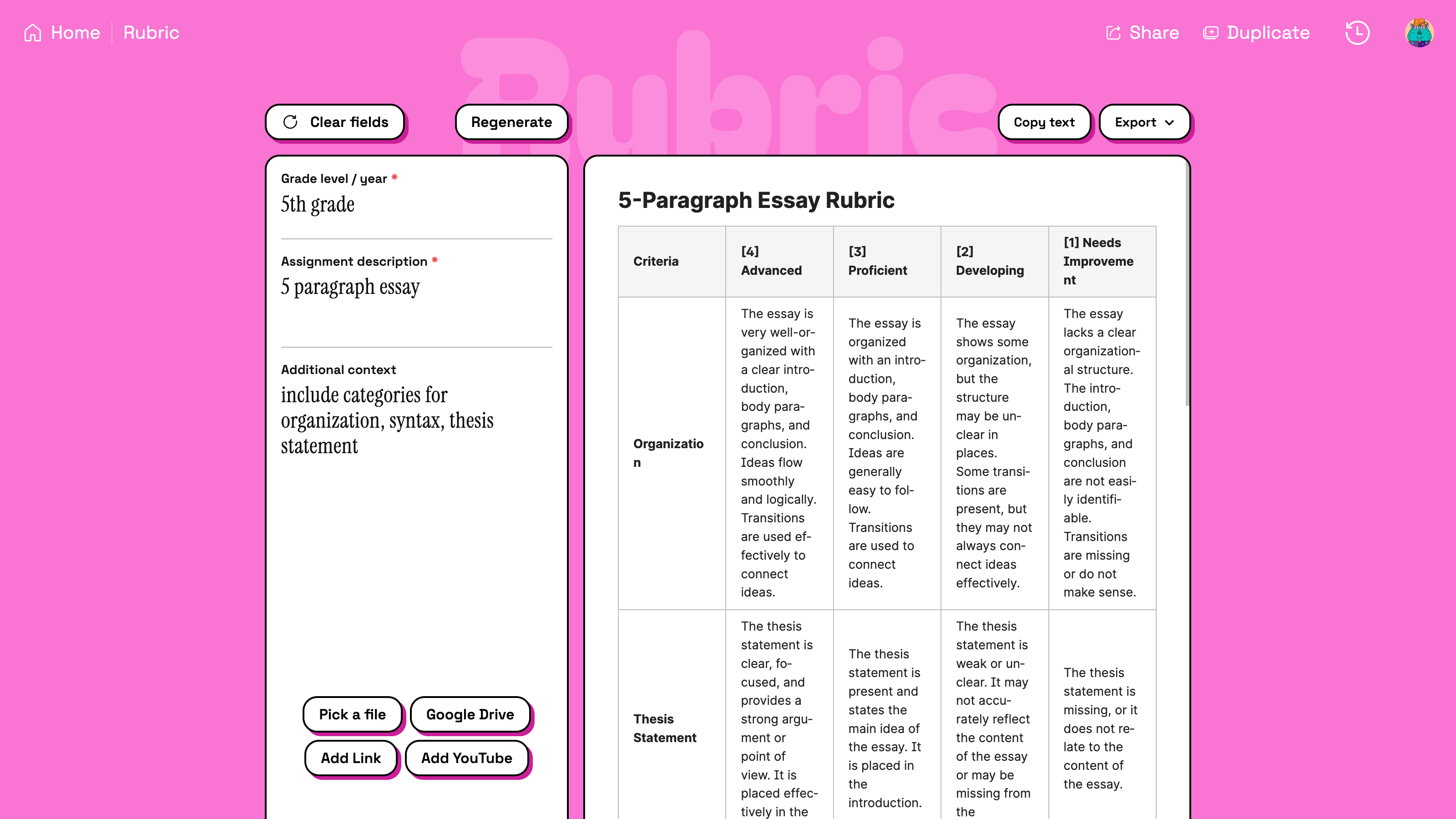 Criador de rubricas - HelpDocs