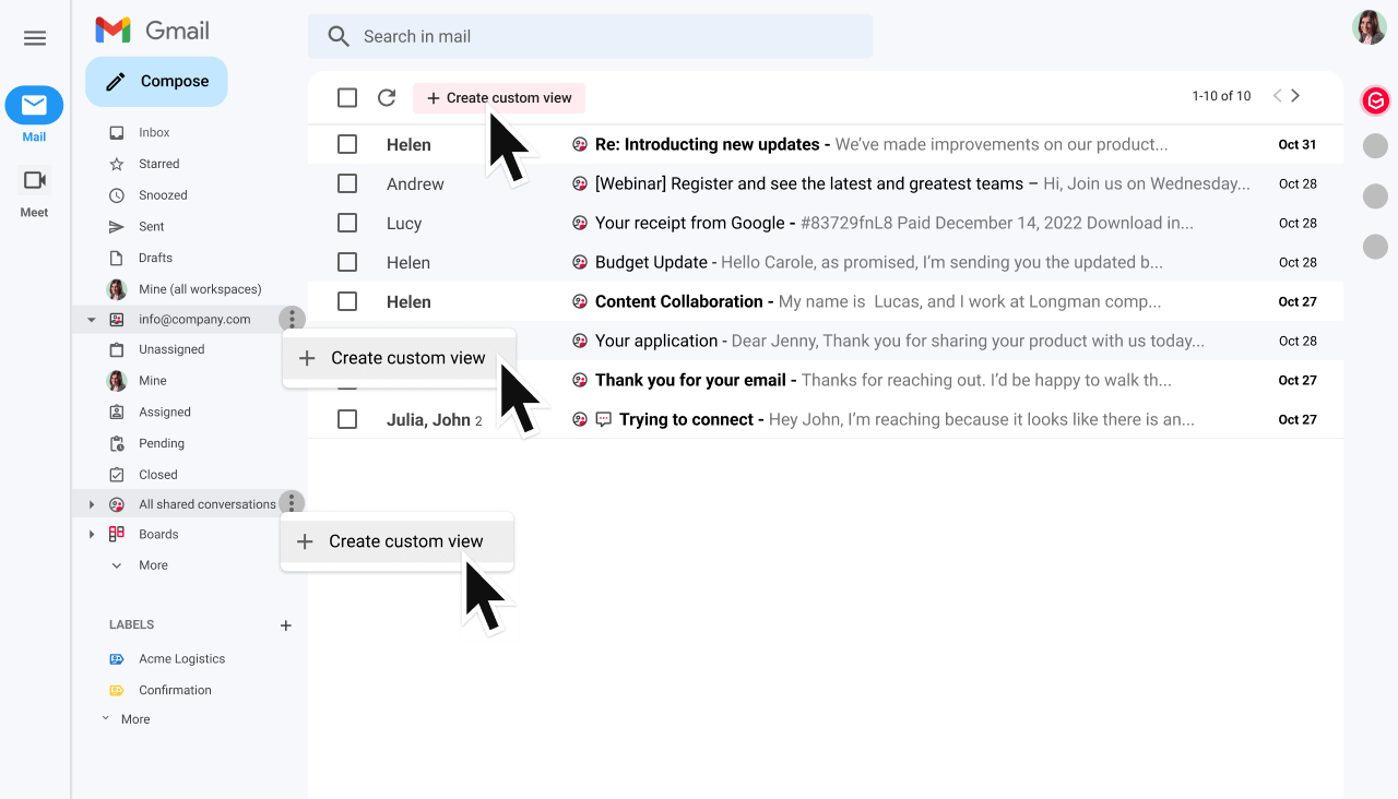 How To Create And Use Custom Views Help Center Gmelius