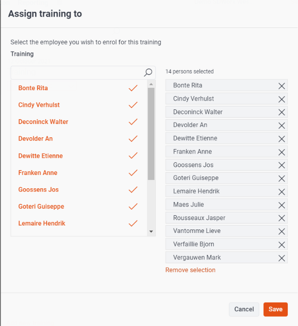 Assign a training course to several employees. - SD Worx HR Selfservice